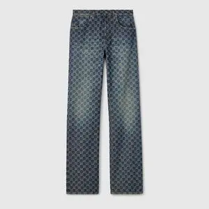 Gucci Gg Cotton Denim Jacquard Pants