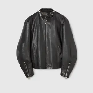 Gucci Leather Jacket With Horsebit Detail - Black