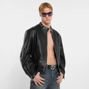 Gucci Leather Jacket With Horsebit Detail - Black