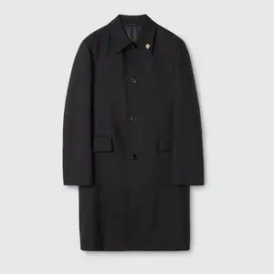 Gucci Gg Wool Coat With Detachable Crest Brooch
