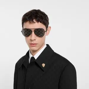 Gucci Gg Wool Coat With Detachable Crest Brooch