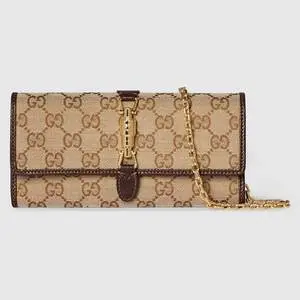 Gucci Jackie Wallet On Chain Gg Canvas - Beige