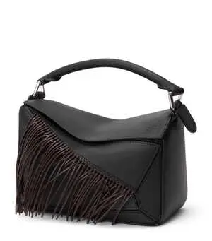 Loewe Small Leather Puzzle Fringed Top-handle Bag - Black