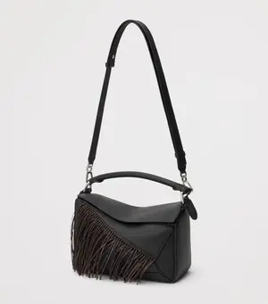 Loewe Small Leather Puzzle Fringed Top-handle Bag - Black