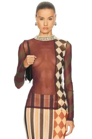 JEAN PAUL GAULTIER Mesh Patchwork Long Sleeve Top - Multicolor