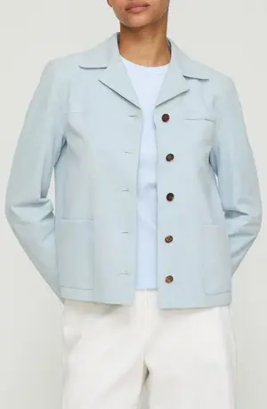 Lafayette 148 New York Patch Pocket Suede Shirt Jacket - Glacier Blue