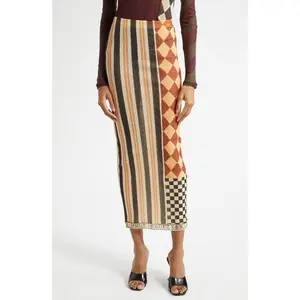 Jean Paul Gaultier Patchwork Print Mesh Maxi Skirt - Burgundy Multicolor