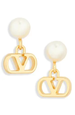 Valentino Garavani Vlogo Signature Drop Earrings - Gold/white
