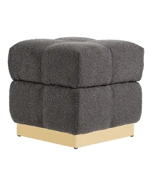 FURNITURE OF AMERICA Myra Boucle Biscuit Tufted Storage Ottoman - Charcoal