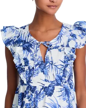 Aqua Floral Flutter Sleeved Top