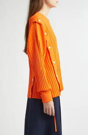 SETCHU Ribbed Crewneck Sweater With Button Detailing