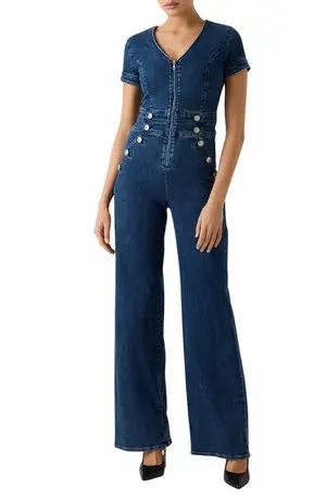 Guess Alina Stretch Denim Flared Jumpsuit - Blue