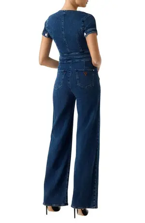 Guess Alina Stretch Denim Flared Jumpsuit