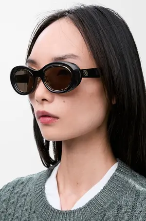Loewe Mini Anagram Oval Sunglasses - Black