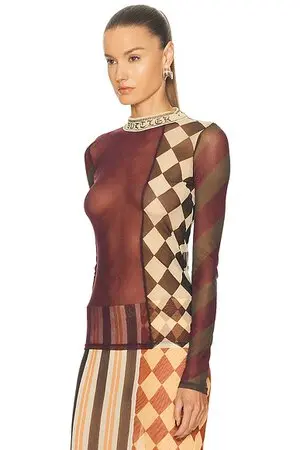 JEAN PAUL GAULTIER Mesh Patchwork Long Sleeve Top