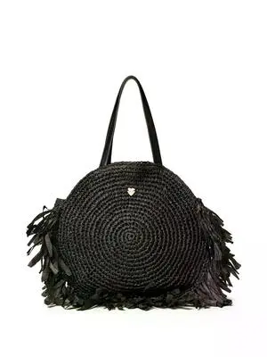 TWINSET Round Raffia Shopper Bag With Fringes