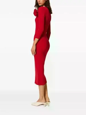 TWINSET Ribbed Knit Maxi Dress With Brooch Detail