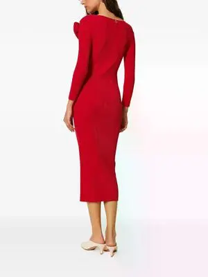 TWINSET Ribbed Knit Maxi Dress With Brooch Detail