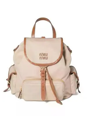 Miu Miu Flap-pocket Strap Canvas Backpack - Neutrals