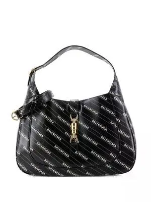 Gucci X Balenciaga The Hacker Project Jackie 1961 Printed Leather Medium Hobo Bag - Black
