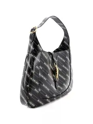 Gucci X Balenciaga The Hacker Project Jackie 1961 Printed Leather Medium Hobo Bag - Black