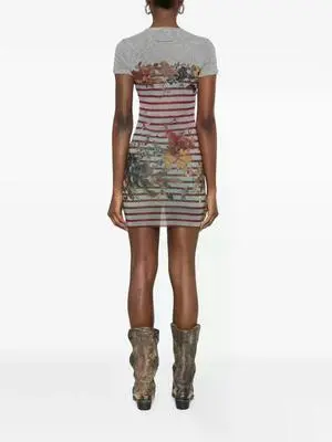 JEAN PAUL GAULTIER Striped-floral Print Mini Dress - Grey
