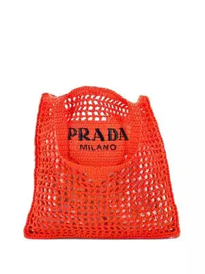 Prada Triangle Logo Open Raffia Tote Bag