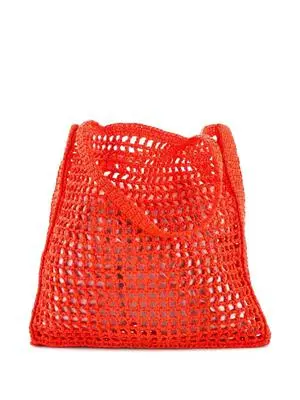 Prada Triangle Logo Open Raffia Tote Bag