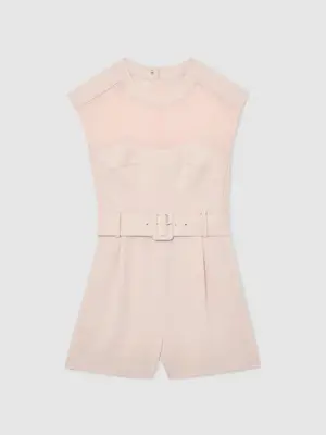 REISS Sheer-panel Belted Playsuit