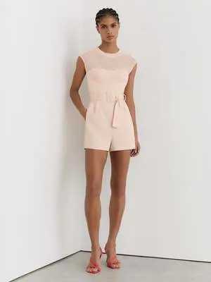 REISS Sheer-panel Belted Playsuit
