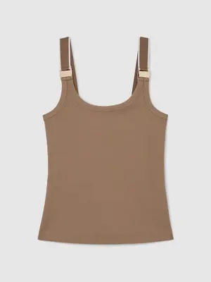 REISS Stretch-cotton Vest - Camel/ivory