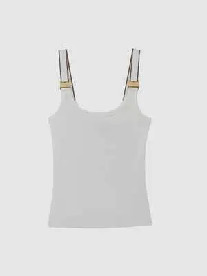 REISS Stretch-cotton Vest - White/camel