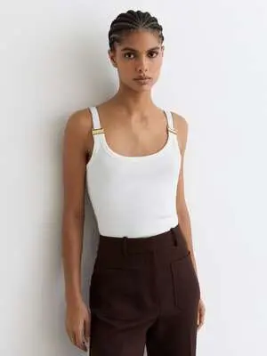 REISS Stretch-cotton Vest - White/camel
