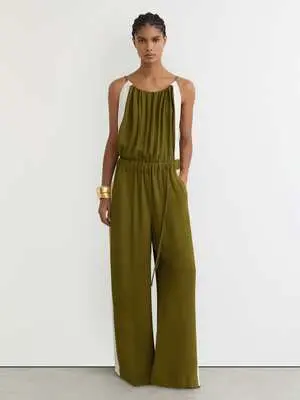 REISS Inez Colourblock Gathered Wide-leg Jumpsuit - Green/cream