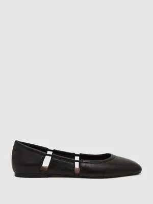 REISS Leona Leather Ballet Flats - Black