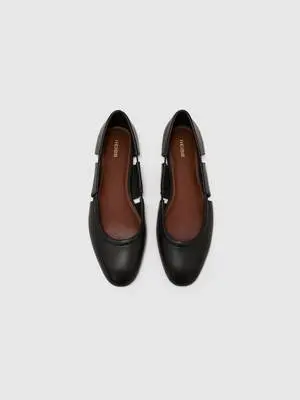 REISS Leona Leather Ballet Flats - Black