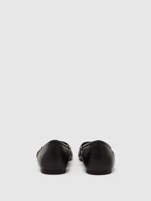 REISS Leona Leather Ballet Flats - Black