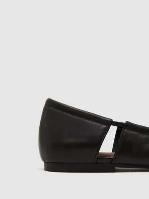 REISS Leona Leather Ballet Flats - Black
