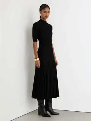 REISS Harriet Button-detail Knitted Midi Dress - Black