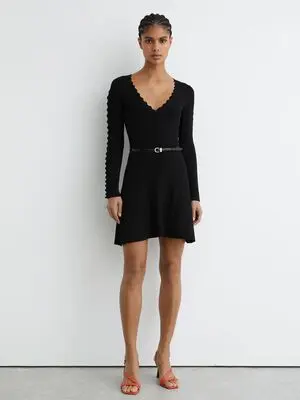 REISS Orla Scallop-trim Knitted Mini Dress