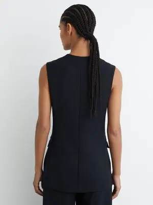 REISS Gabi Button-through Longline Waistcoat - Navy