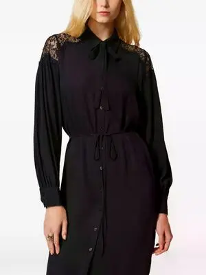 TWINSET Lace-panel Georgette Midi Shirt Dress
