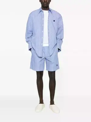 MSGM Striped Shorts With Logo Patch