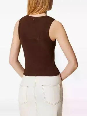 TWINSET Ribbed Top With Embroidery - Brown