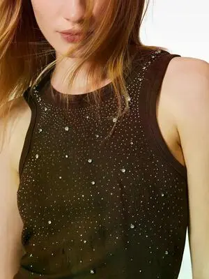 TWINSET Ribbed Top With Embroidery - Brown