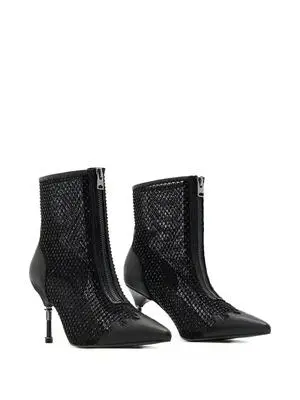 ALLSAINTS Natasha Mesh Embellished Pointed Toe High Heel Ankle Boots