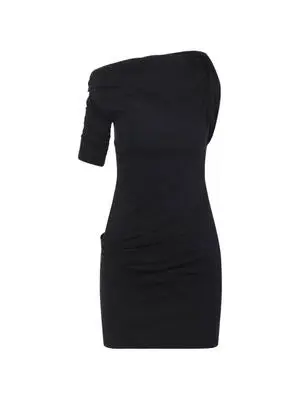 Jacquemus Asymmetrical One-shoulder Ruched Mini Dress - Black