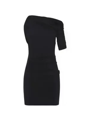 Jacquemus Asymmetrical One-shoulder Ruched Mini Dress - Black