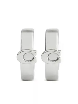 COACH Logo Huggie Earrings - Silver