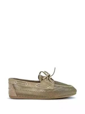 Miu Miu Mesh And Suede Deck Shoes - Neutrals